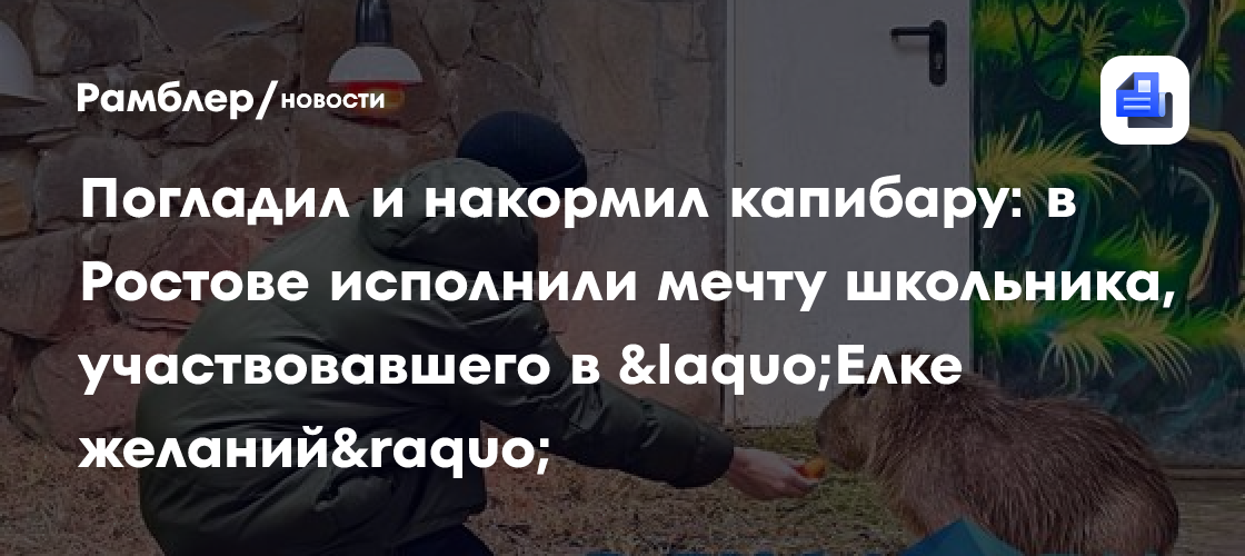 Погладил и накормил капибару: в Ростове исполнили мечту школьника ...