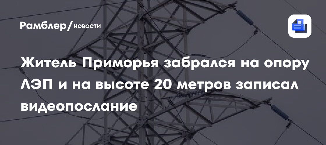 Россиянин забрался на опору линии электропередачи на высоте 20 метров и ...